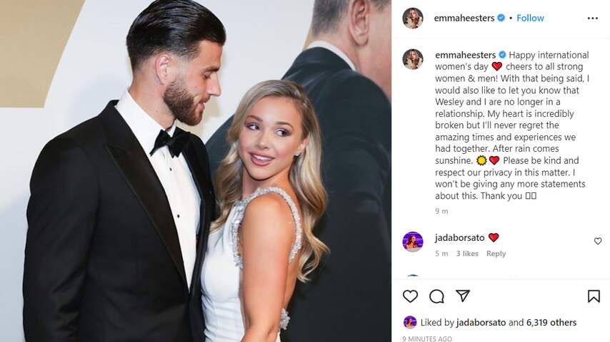 Emma Heesters breekt met Wesley Hoedt: 'Fijne Internationale Vrouwendag ...