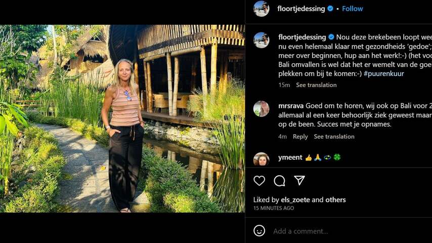 Floortje Dessing hersteld van tropisch virus dat ze opliep op Bali ...