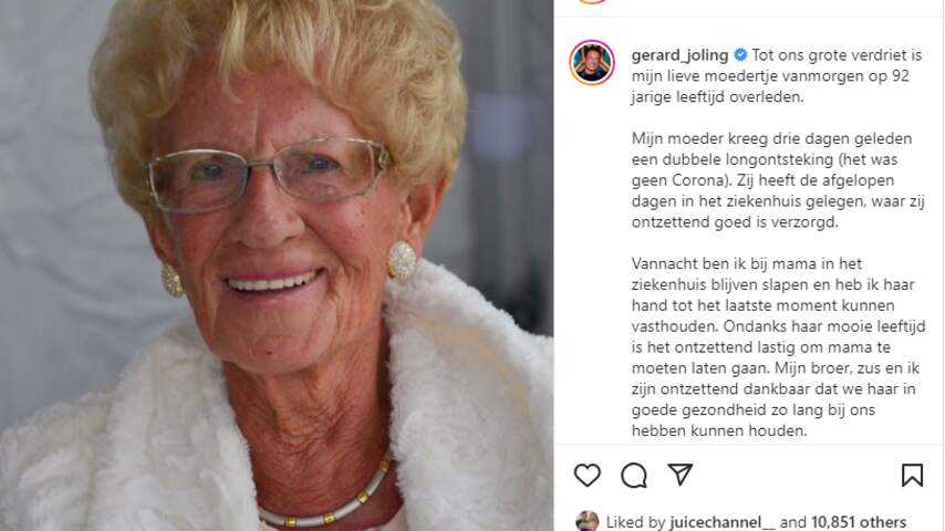 Moeder van Gerard Joling op 92-jarige leeftijd overleden | Achterklap ...